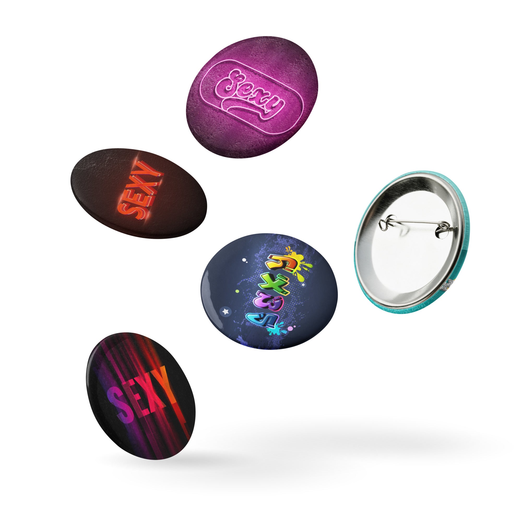 Sexy Pin Buttons With Unique Designs Set Of 5 Boom Positive