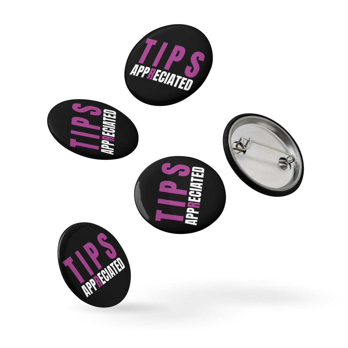 Tips Appreciated | Pin Buttons With Glossy Finish Set Of 5 – Boom Positive