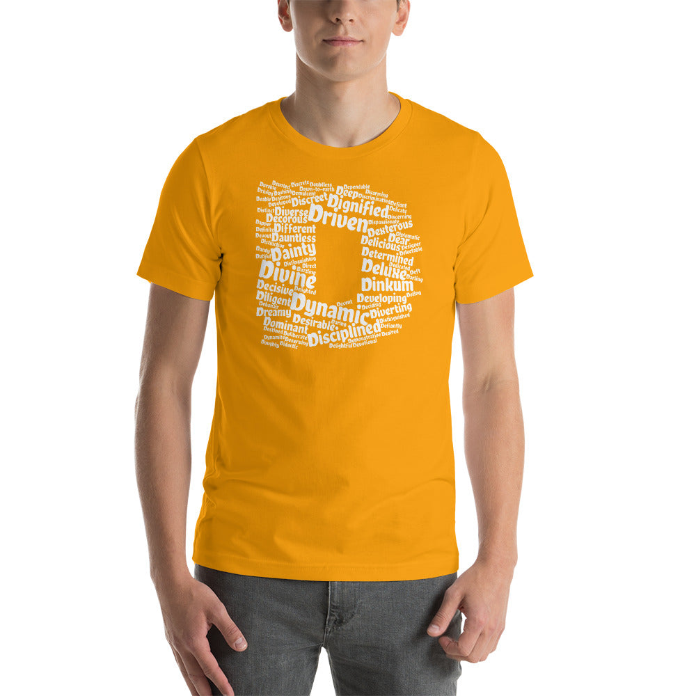 Positive words that start with D | Word cloud t-shirt – Boom Positive