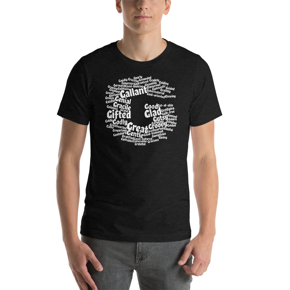 Positive words that start with G | Word cloud t-shirt – Boom Positive