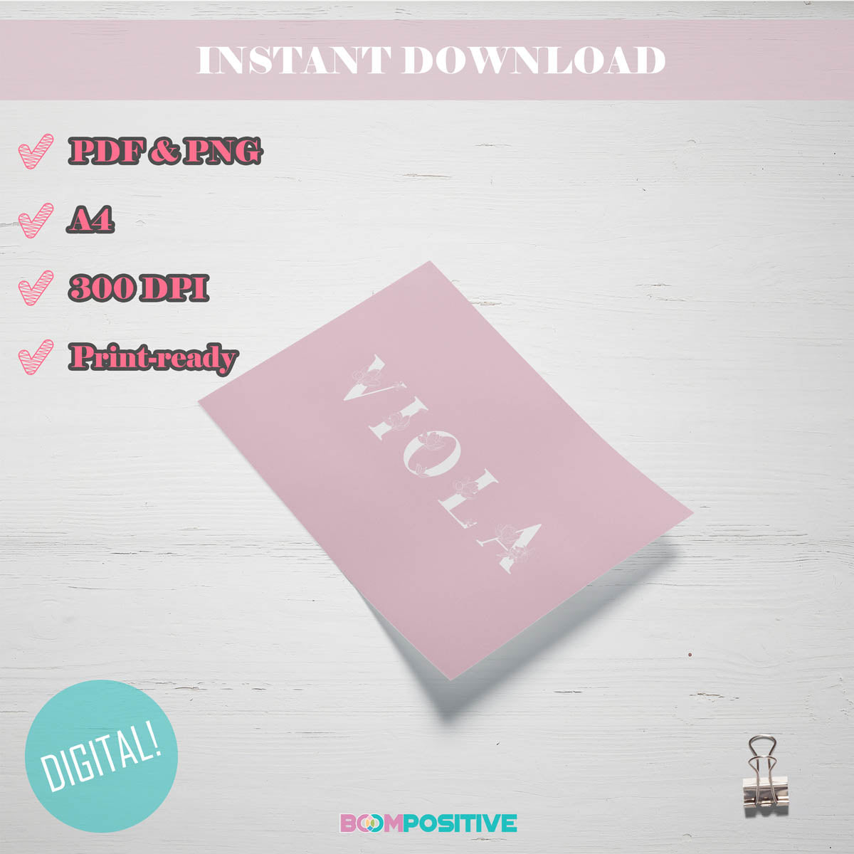 Viola | Printable girl name – Boom Positive