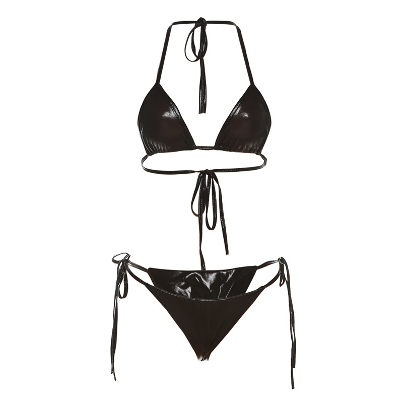 Halter neck strap backless reflective two-piece bikinis – Boom Positive